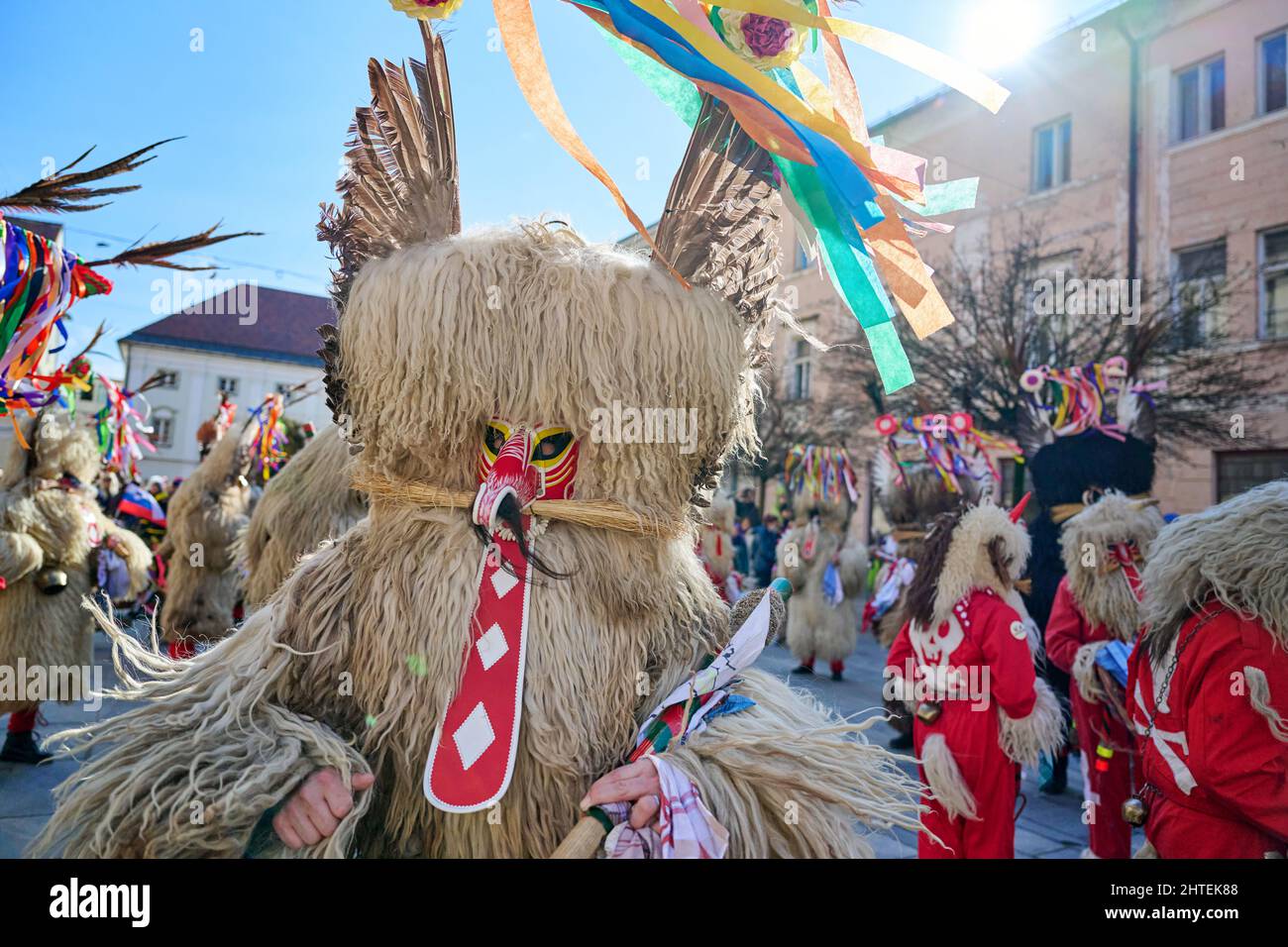 Colorful face of Kurent, Slovenian traditional mask, carnival time ...