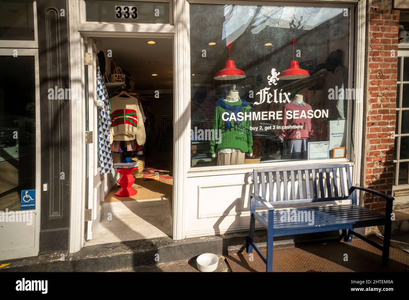 The store Felix promotes its cashmere sweaters on Bleecker Street in ...
