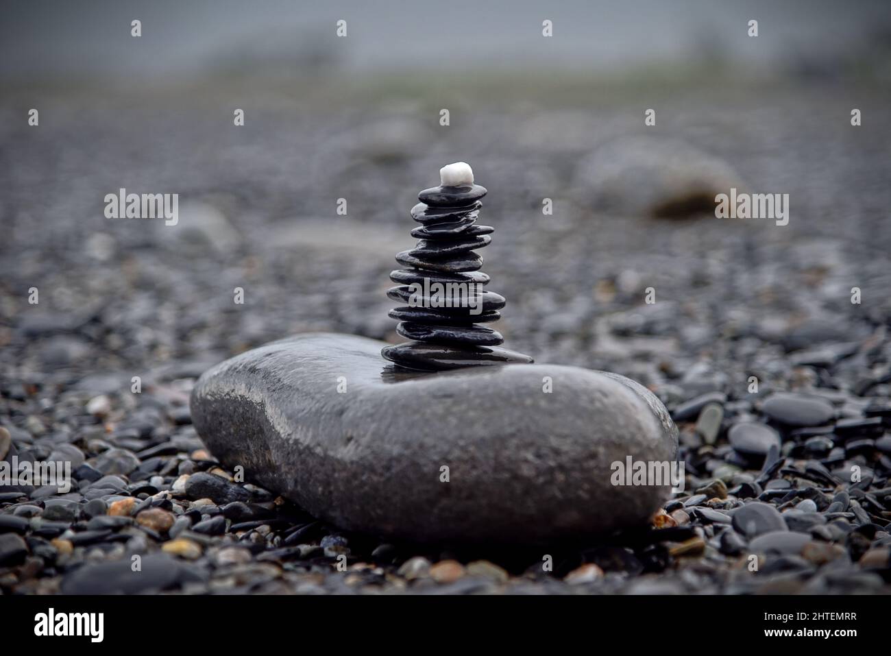 Selective focus of a zen balance of the rocks made from many small ...