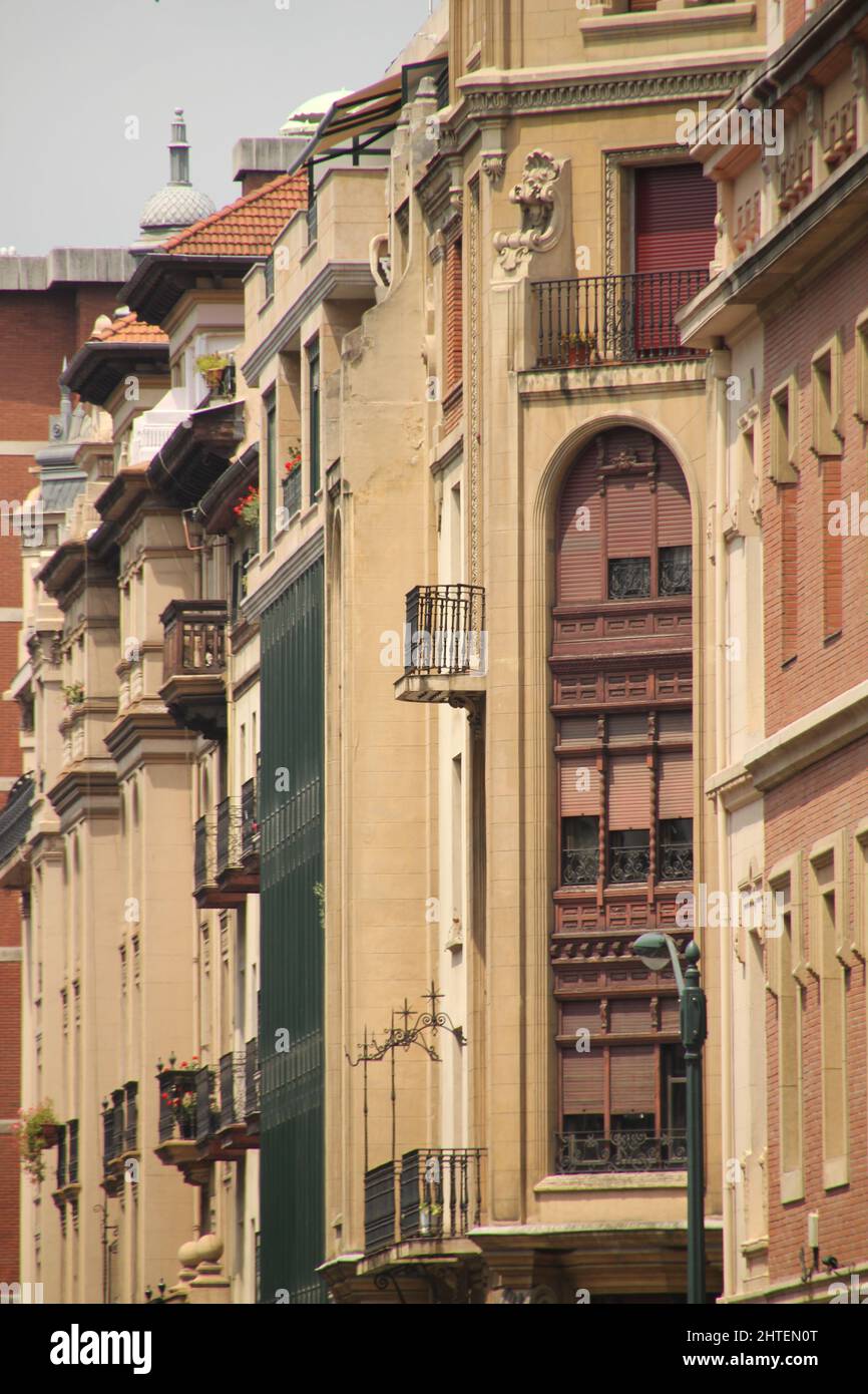 Vertical photo of vintage old buildings in Bilbao town, Spain Stock ...