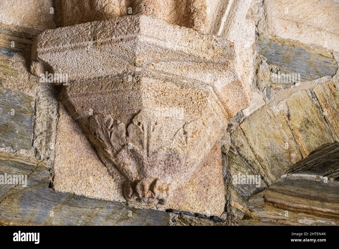 Romanesque corbels in medieval chapterhouse of the Monastery of Saint ...