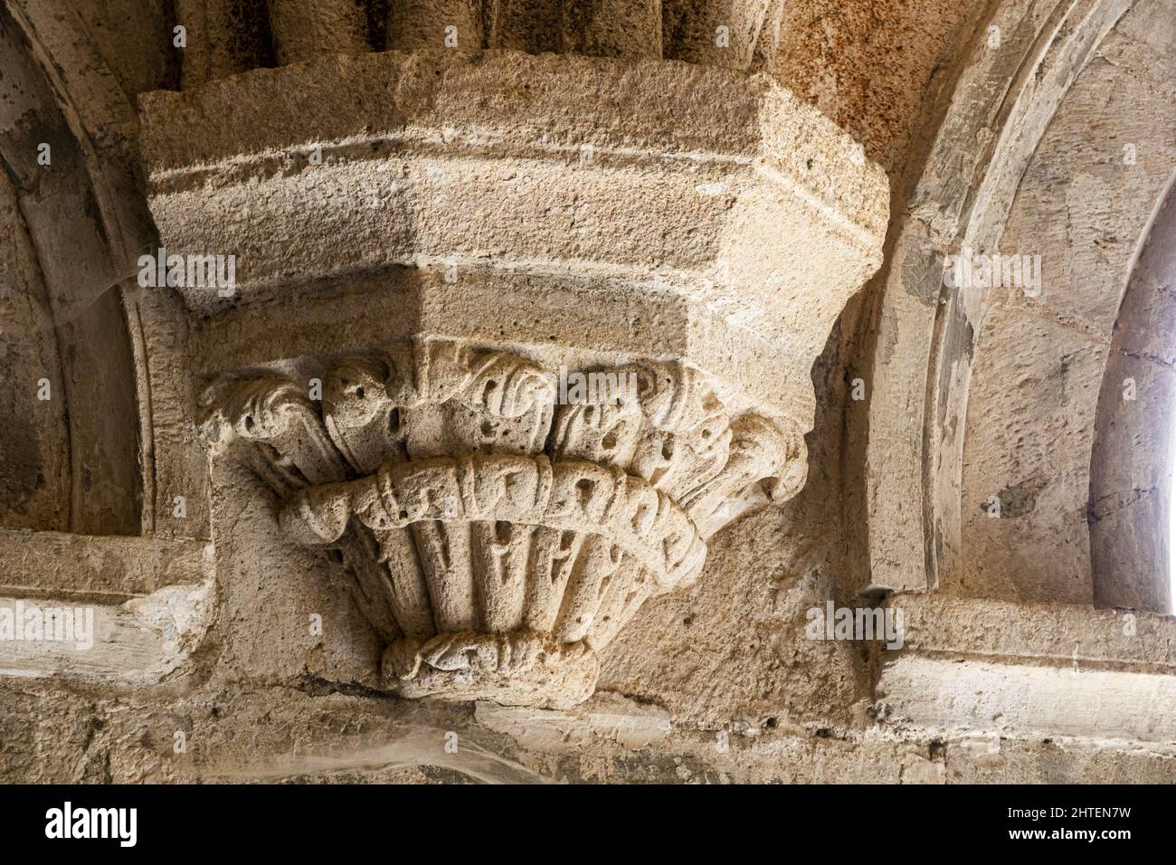 Romanesque corbels in medieval chapterhouse of the Monastery of Saint ...