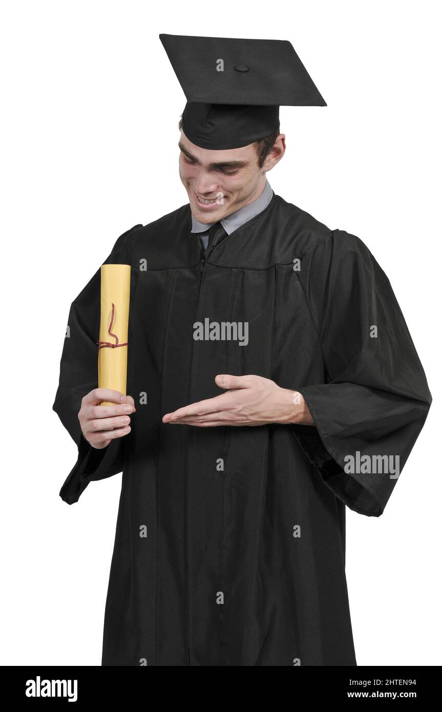 Young man wearing his graduation regalia Stock Photo - Alamy