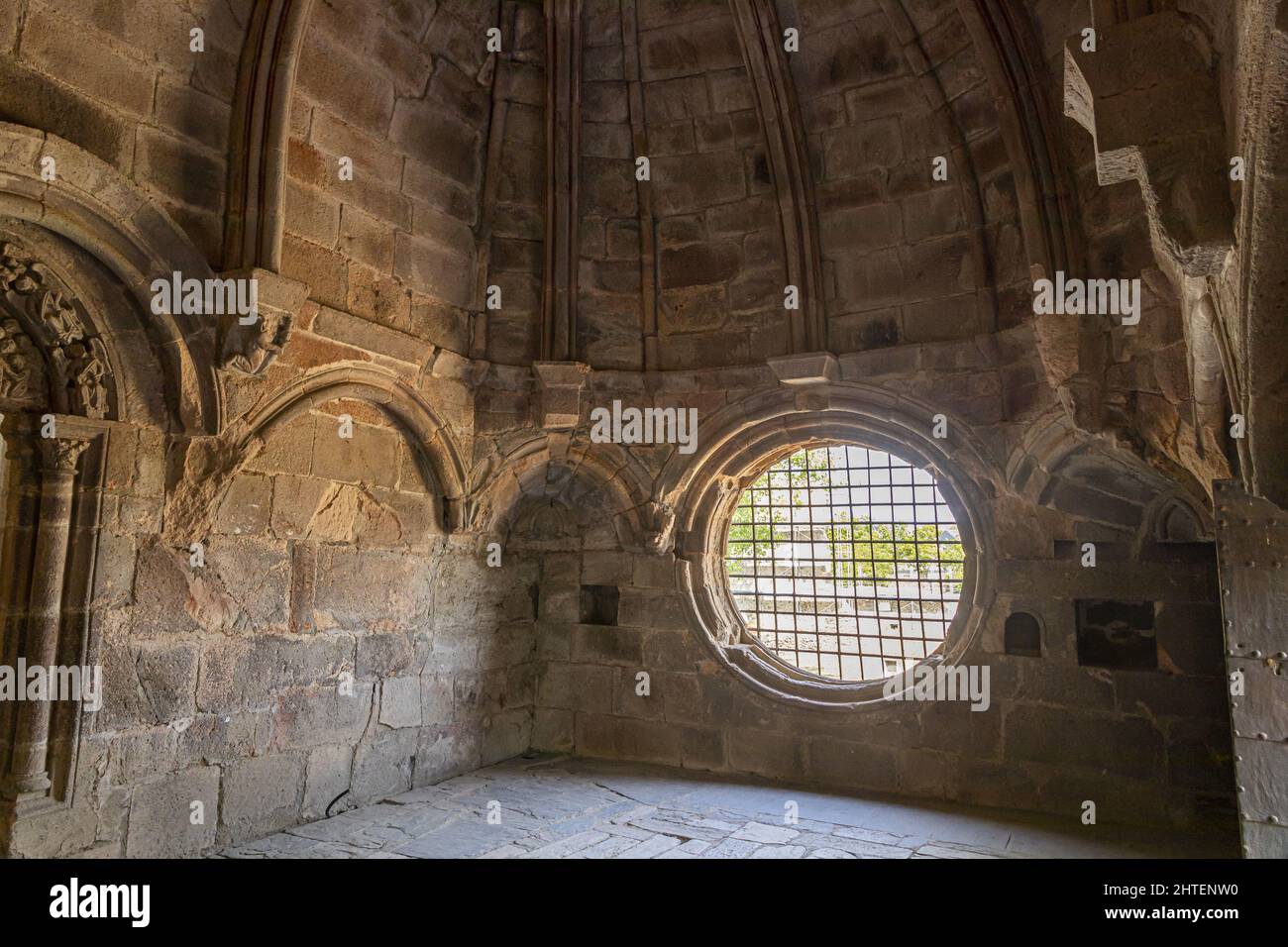 Romanesque rose window in the medieval Monastery of Saint Mary during ...