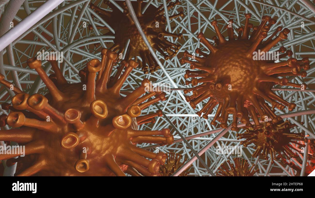 Covid-19 viruses captured in nanofibers. Germs, spores , bacteria ...