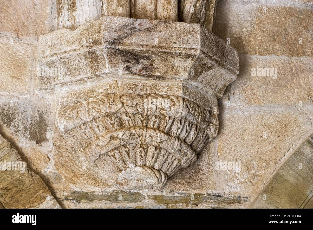 Romanesque corbels in medieval chapterhouse of the Monastery of Saint ...