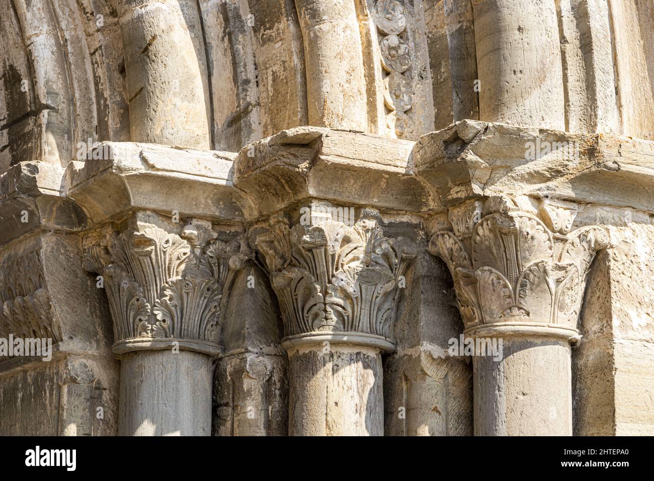 Romanesque columns in the medieval chapterhouse of a Monastery of Saint ...