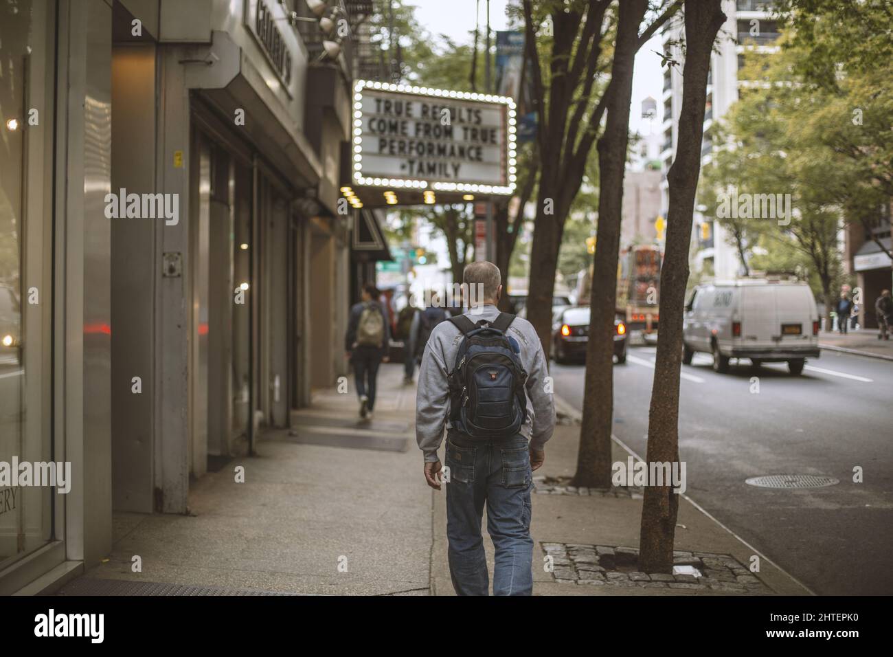 Man on the sidewalk of the street of Manhattan, New York, United States ...