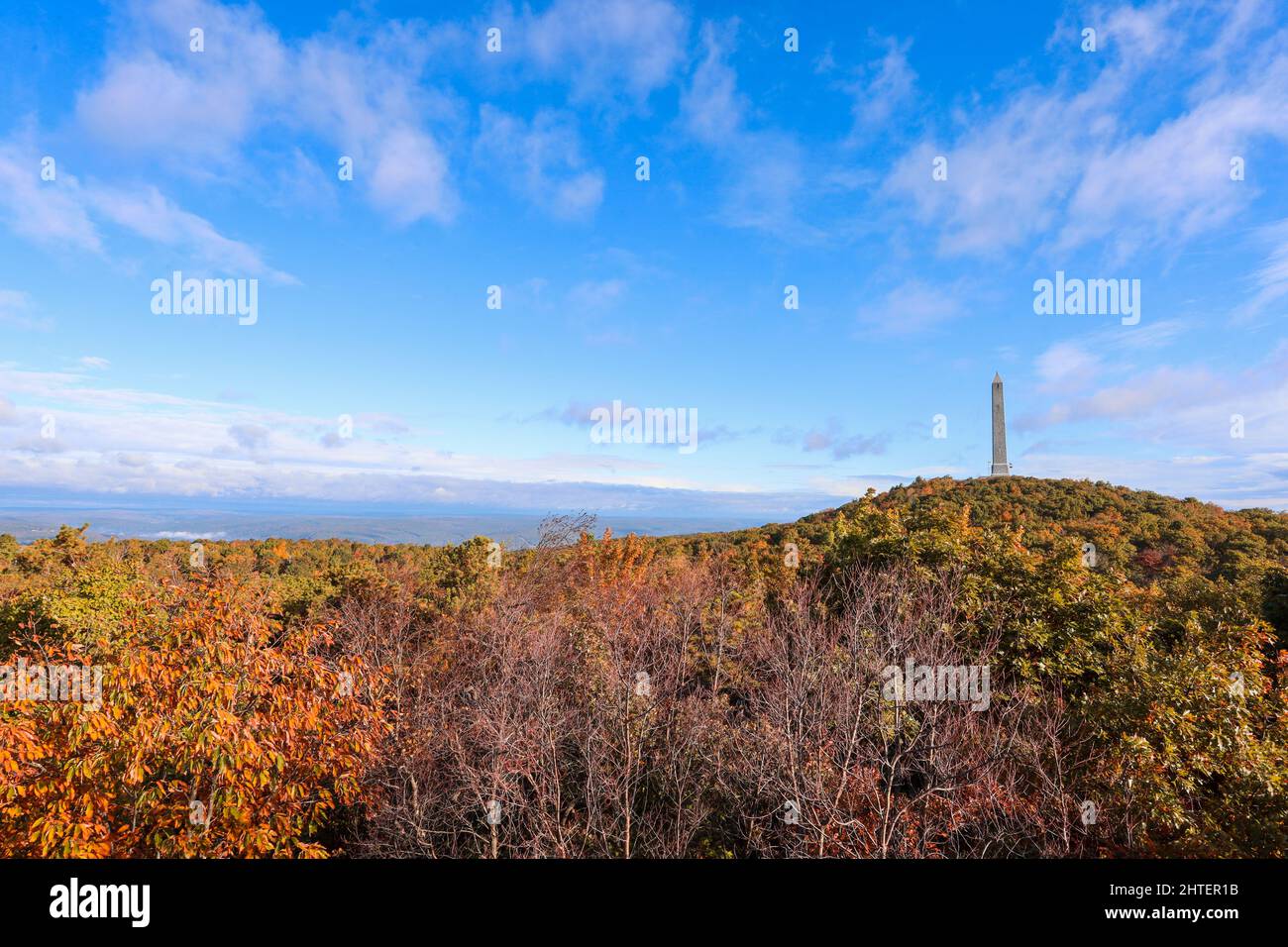 View of High Point State Park, NJ, Sussex County, crisp fall morning ...