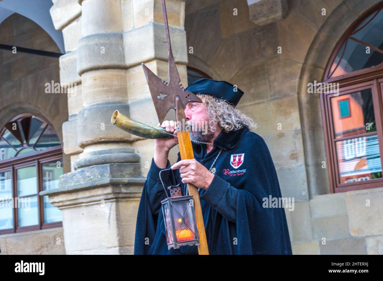 Night watchman tour in Rothenburg ob der Tauber, Germany Stock Photo ...