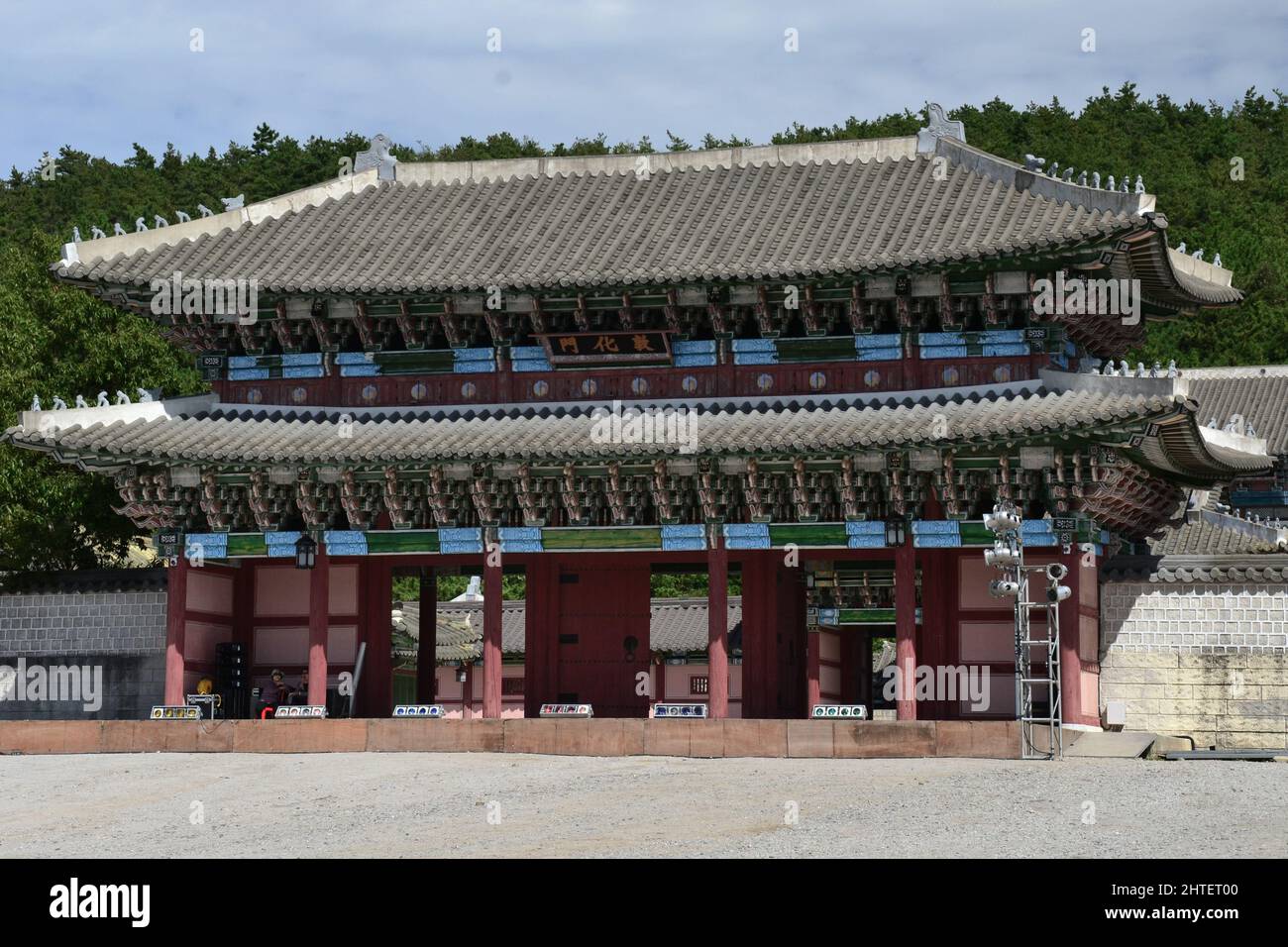 Daylight shot of a temple on the background of Byeonsan Bando National ...
