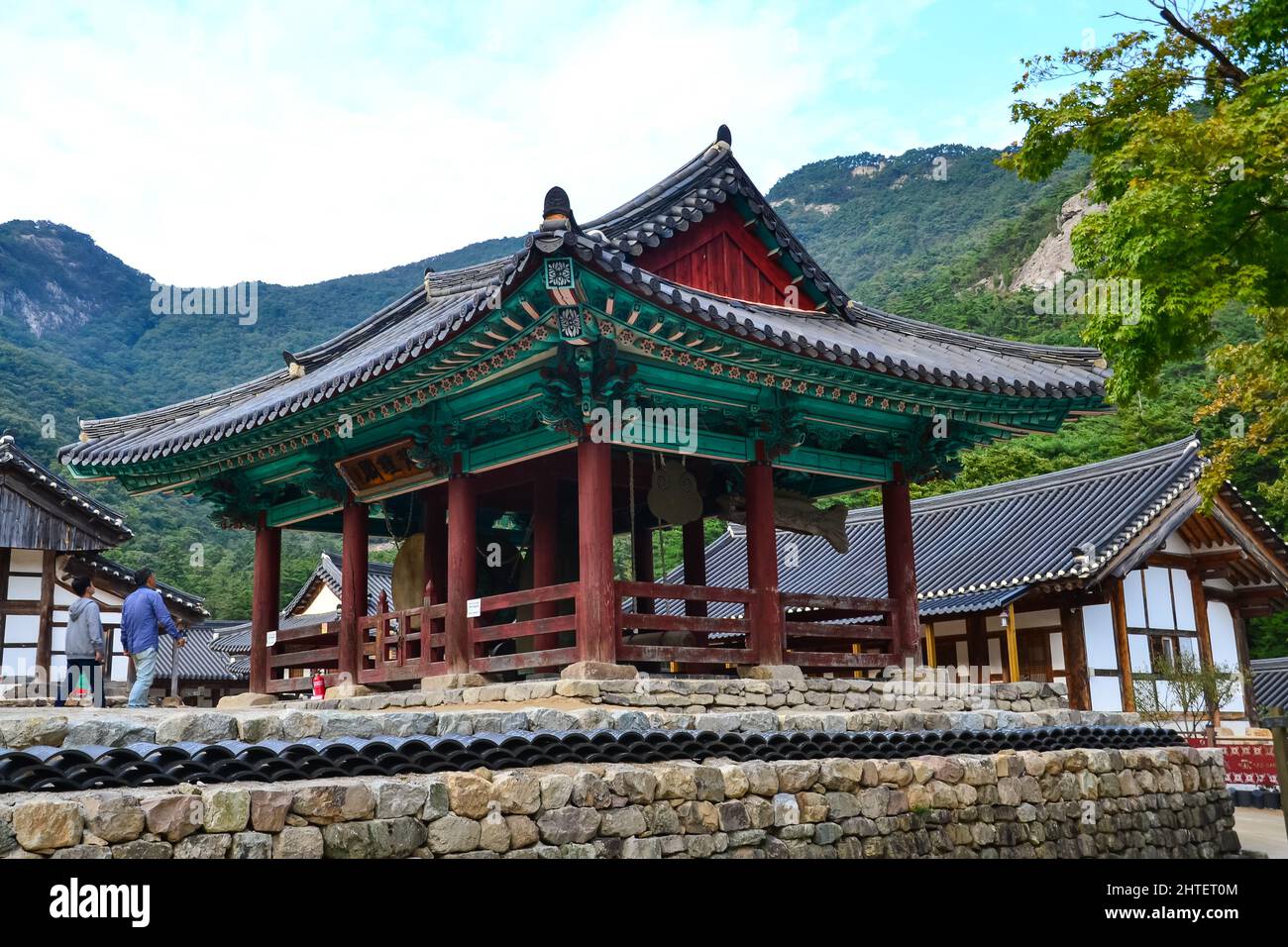 Daylight shot of a temple on the background of Byeonsan Bando National ...