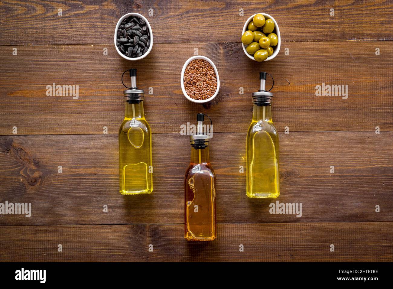 Different kind of cooking oil - sunflower olive and sesame oil with ...