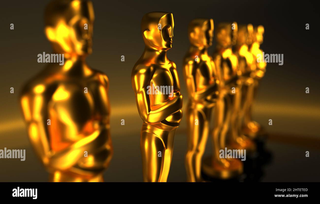 Row of golden Oscars Academy Awards on a dark gradient background Stock ...