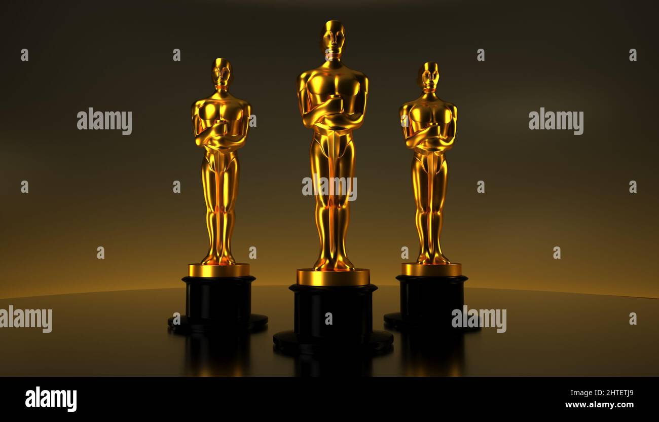 Golden Oscars Academy Awards on a mirror surface Stock Photo - Alamy