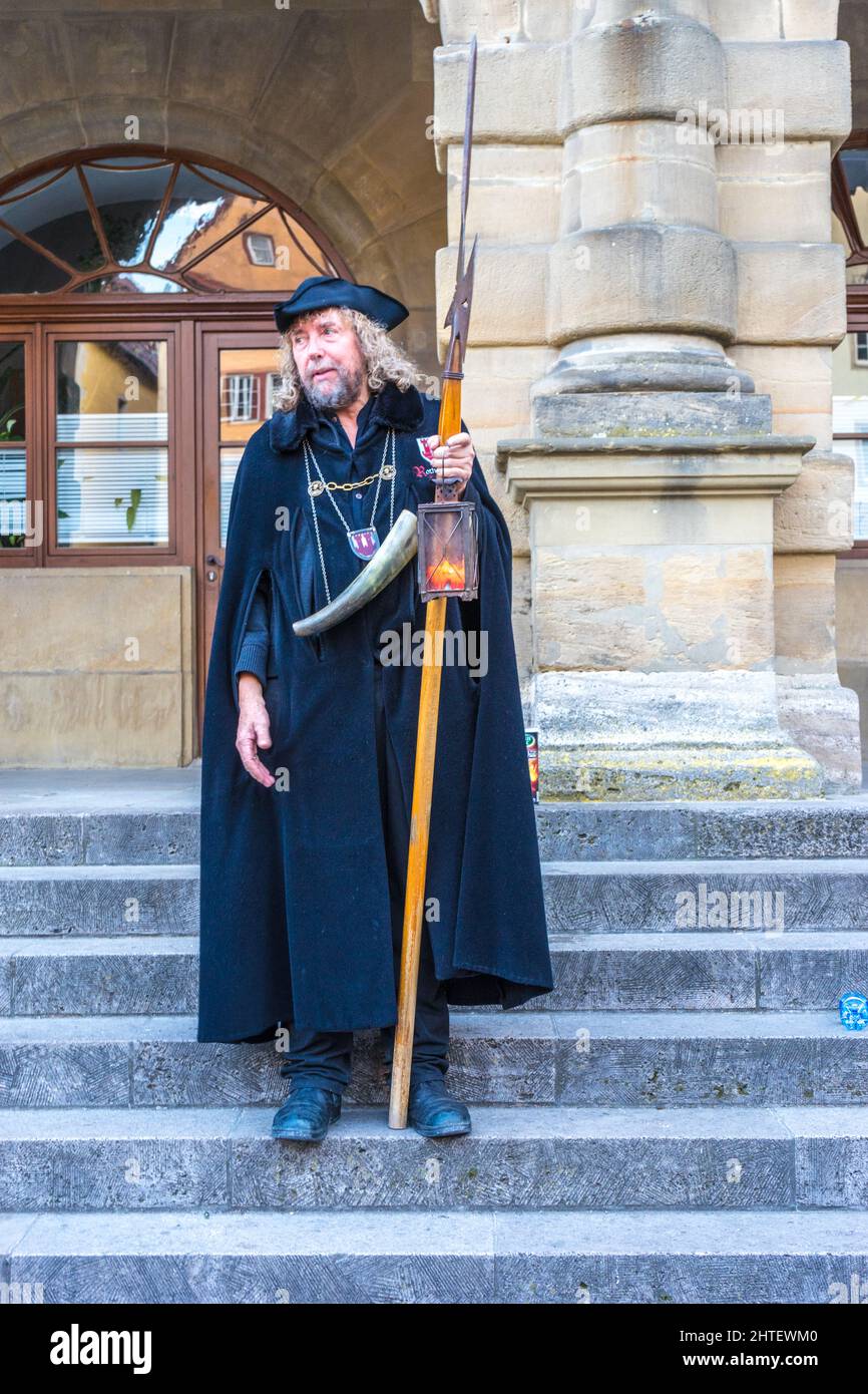 Night watchman tour in Rothenburg ob der Tauber, Germany Stock Photo ...