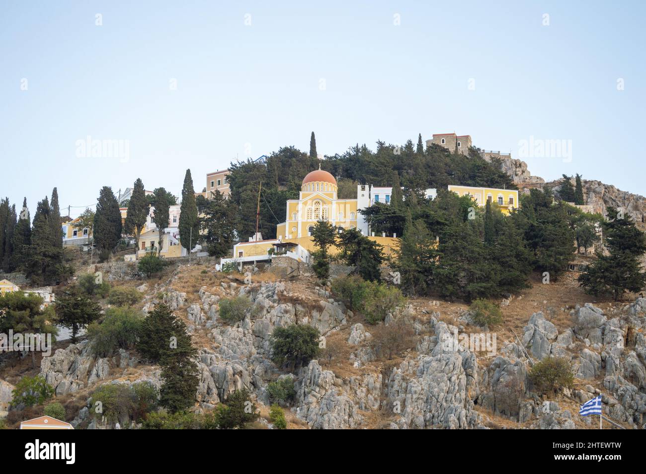 Beautiful view of the colorful houses on the hillside of the island of ...