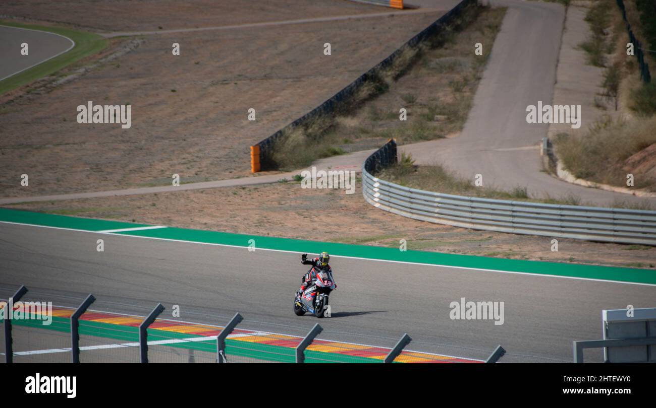 Winner moto racer waving at the crowd after the race is finished Stock ...