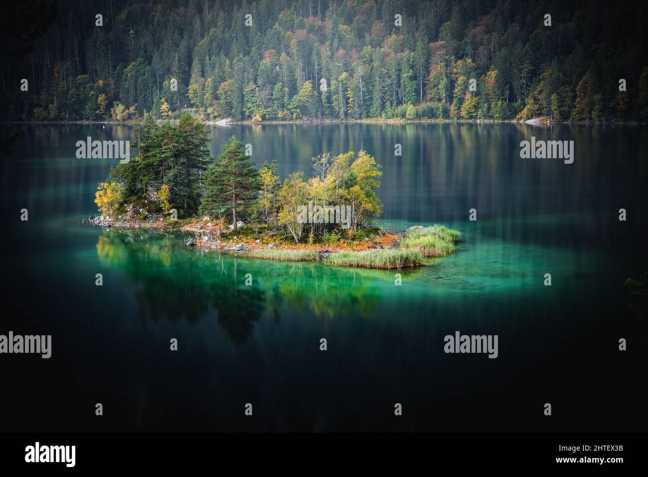 Beautiful scenery of Eibsee Lake in Bavaria, Germany during autumn ...