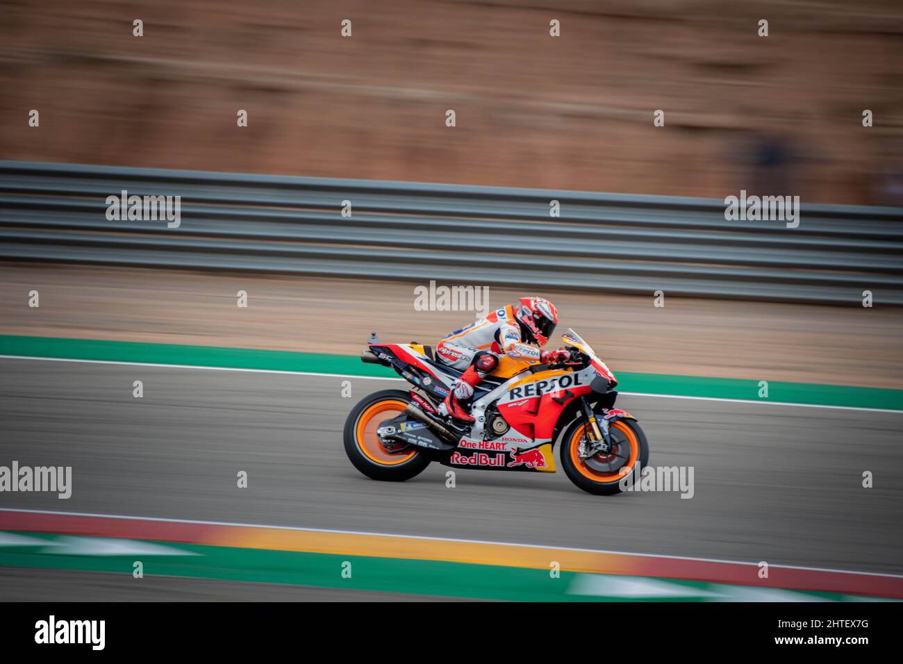 Moto racer Marc Marquez at a crazy speed on the race track during the ...