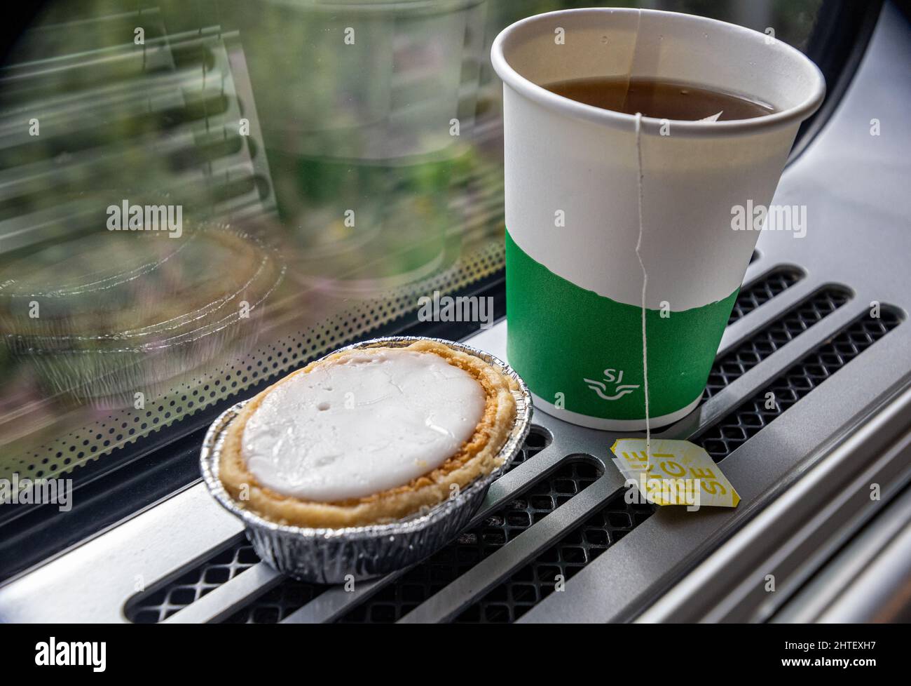 Snack and tea on a train, taken while the train is moving Stock Photo ...