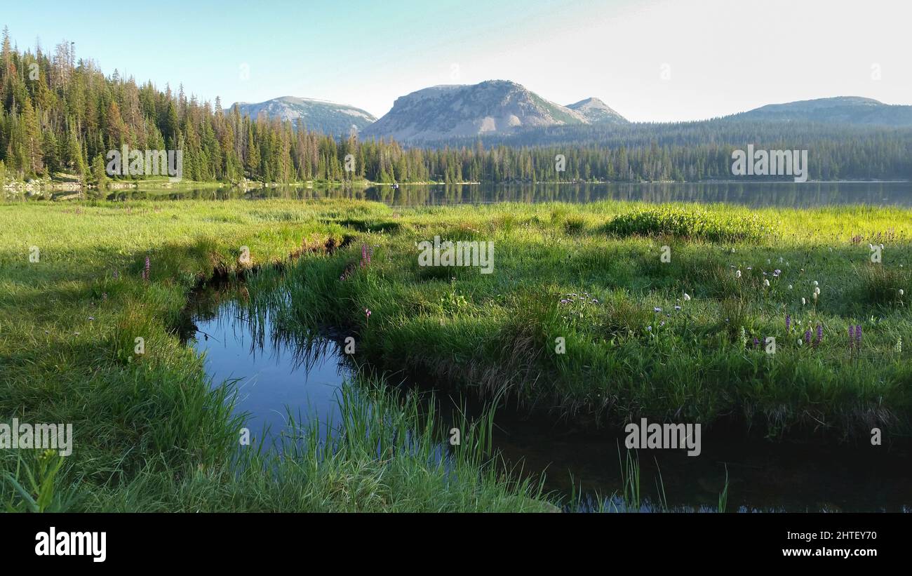 Scenery with the Mirror Lake in the background of the Bald Mountain ...