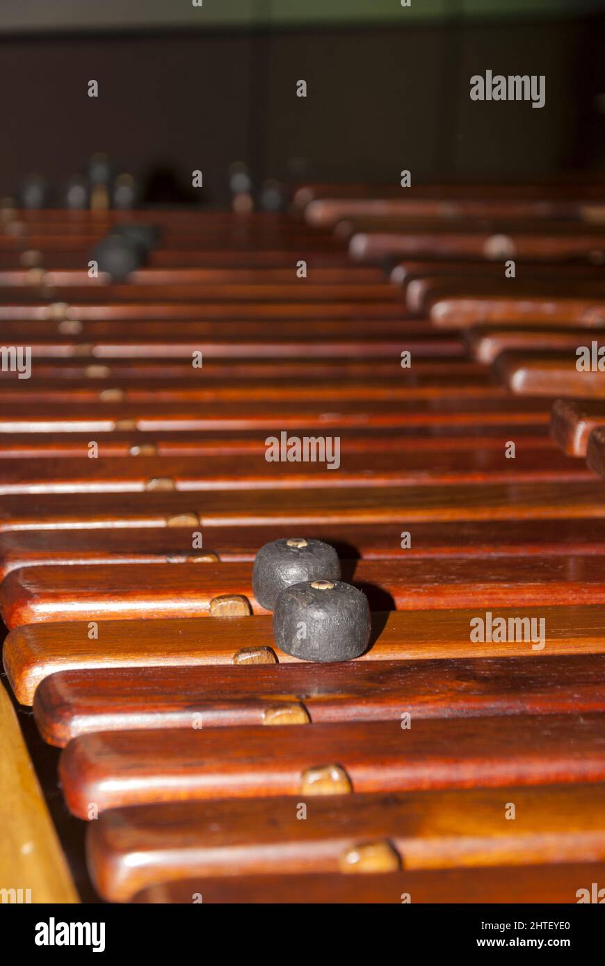 Close-up shot of a marimba or Hormigo keyboard. Guatemala. National ...