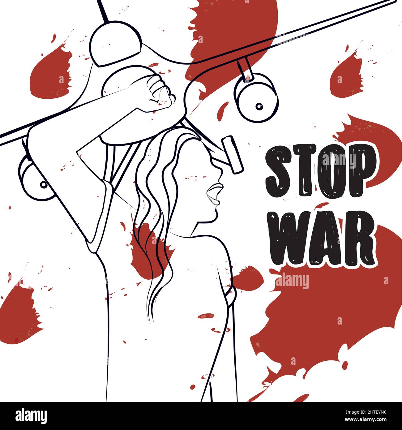 Outline of a protesting woman Fighter plane Stop war poster Vector ...