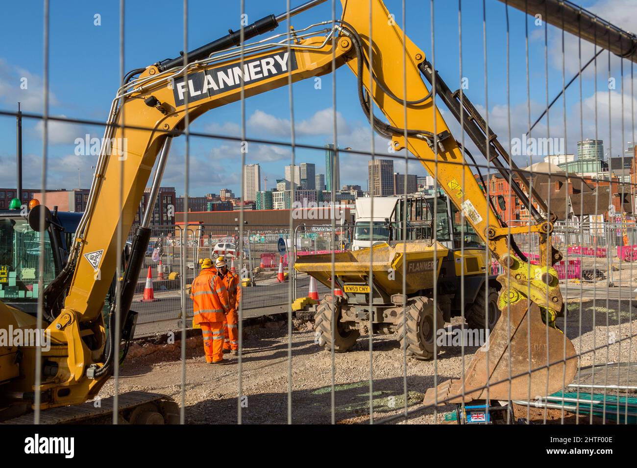 Road workers carrying out improvements to Digbeth High Street ...