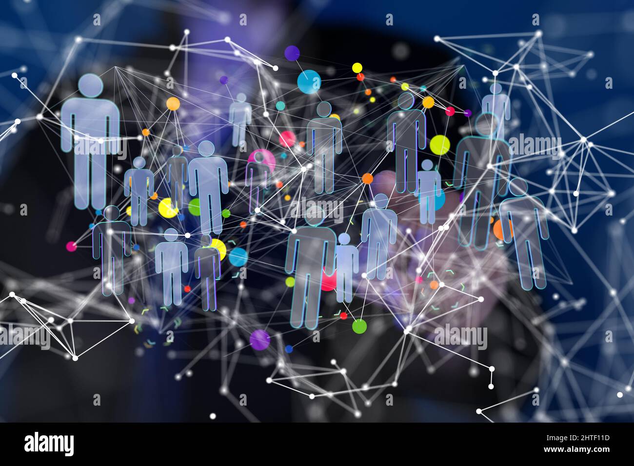 3D rendering of digital human icons with hand pointing at it from the ...