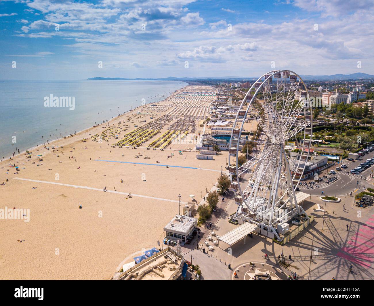 Bird's eye view of a Ferris wheel of Rimini and the whole Romagna coast ...