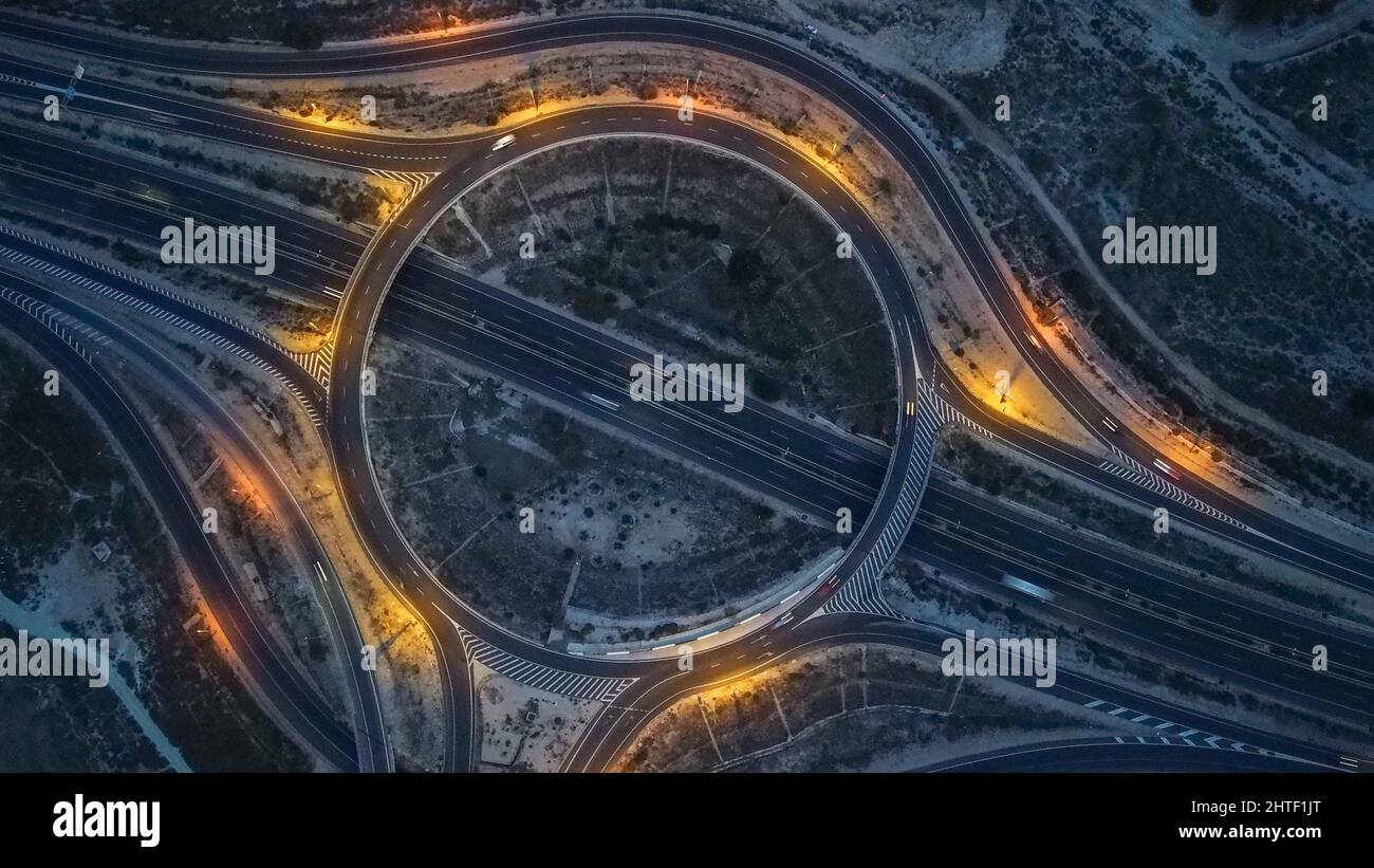 Aerial view of an Interchange in the evening Stock Photo - Alamy