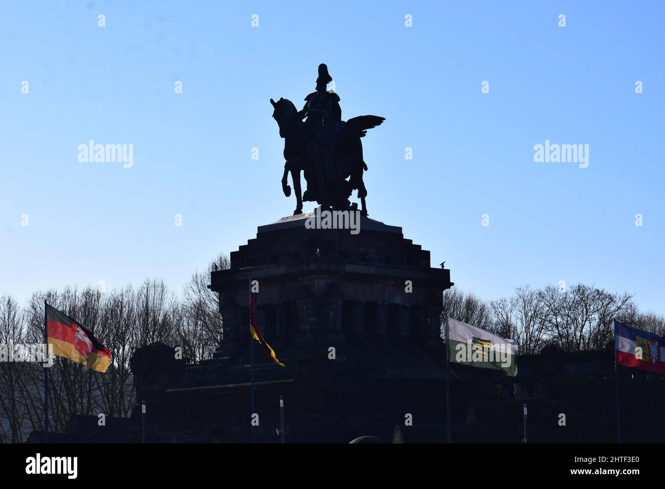 Deutsches Eck in Koblenz, Mosel estuary with the statue of Kaiser ...