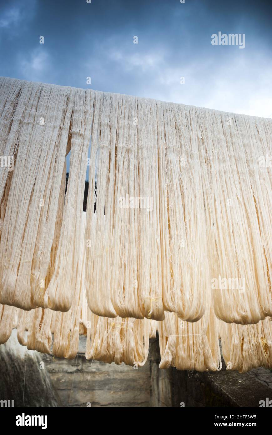 Yarn drying after dye, Drying thread. Guatemala Stock Photo - Alamy