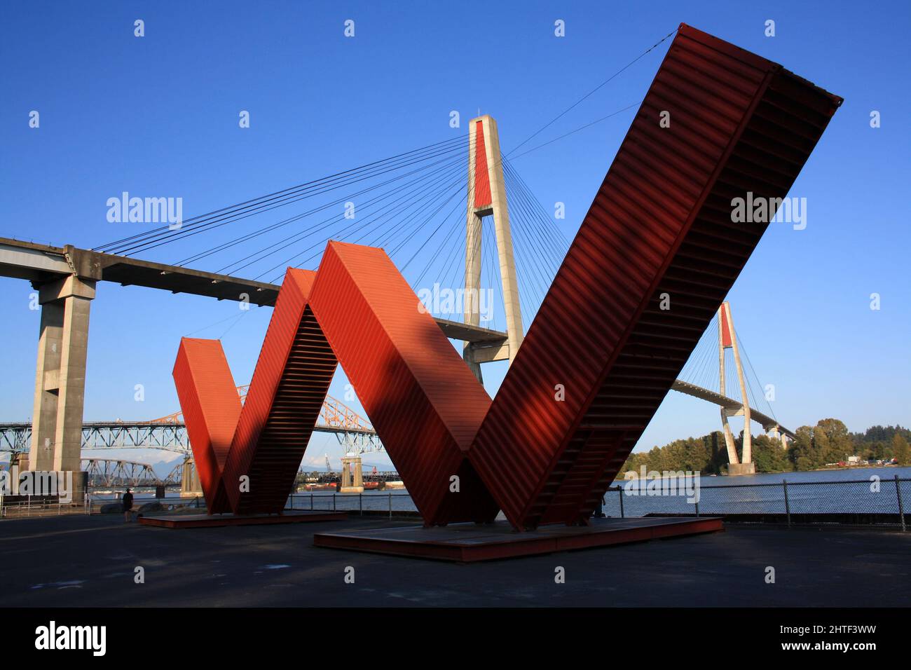 Container monument at Fraser River waterfront in New Westminster ...