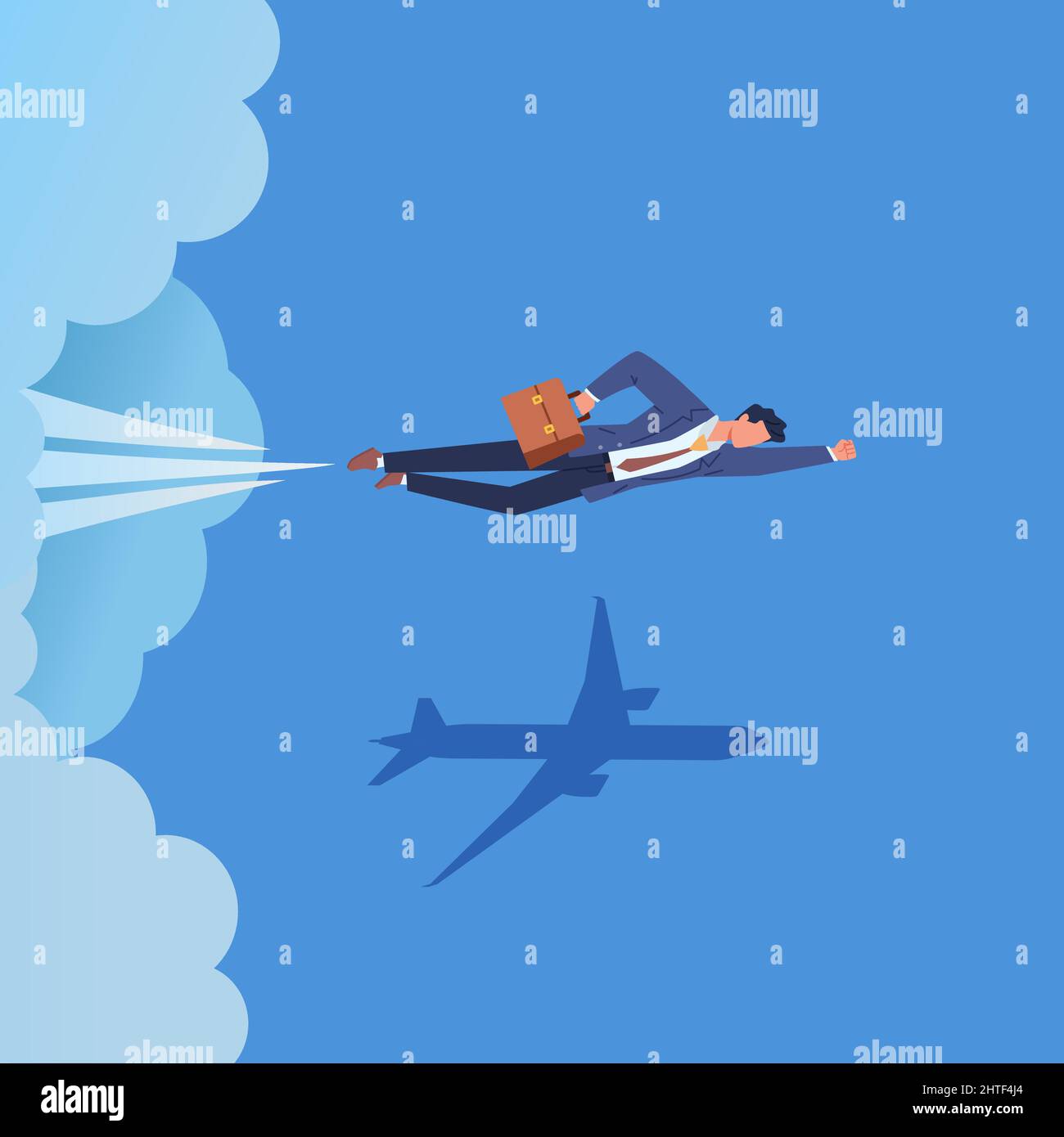 Aspiration, speed flight. Business class flight, businessman flies in ...