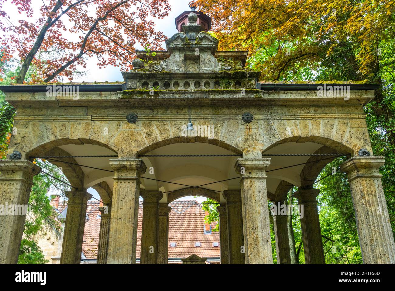 Beautiful stone structure in the park with arches and columns Stock ...