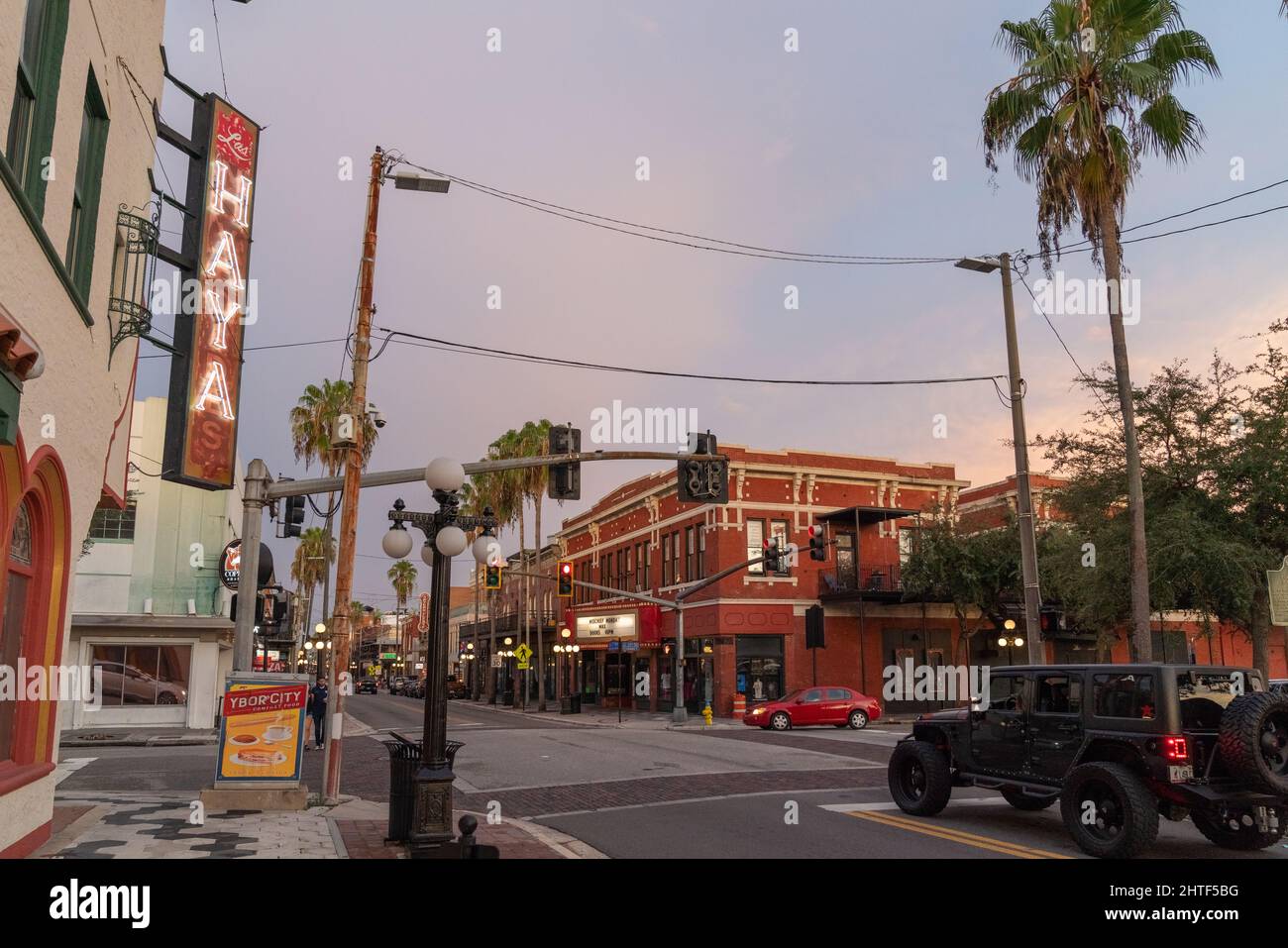 Sunset on the corner of 7th Avenue and N 15th Street in Ybor City Stock ...