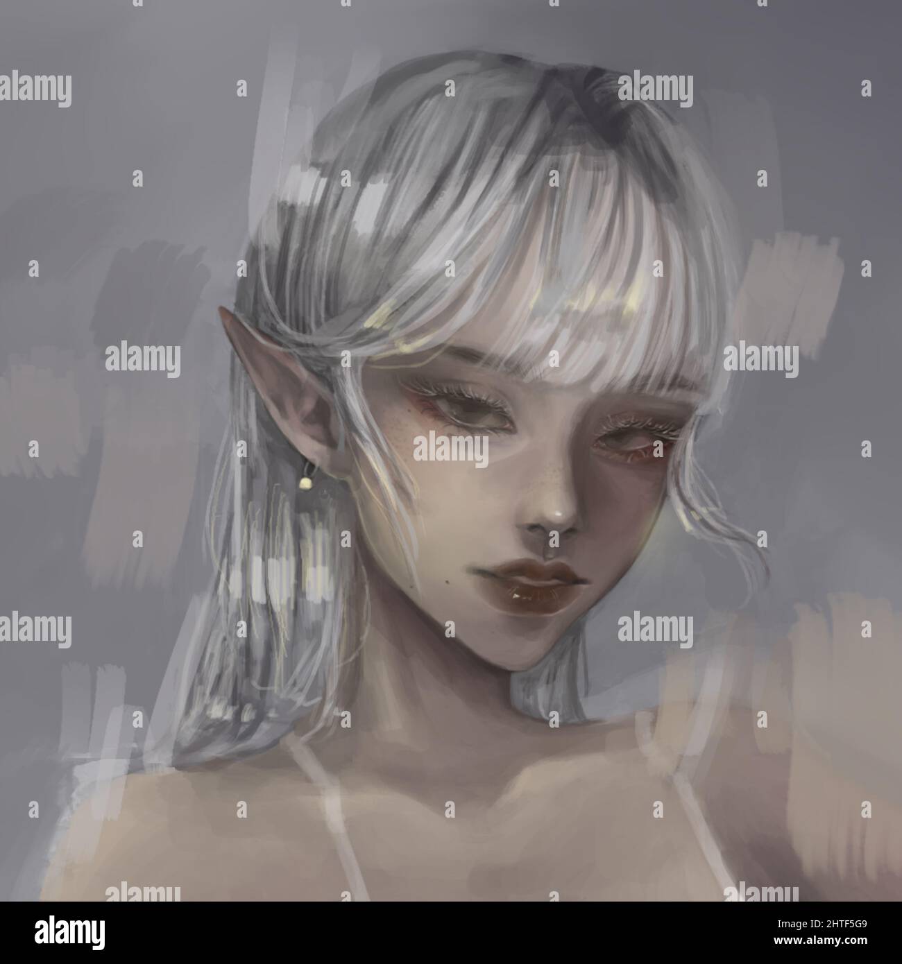 Magic Elf Portrait Drawing Digital Colorful Painting with Textures ...