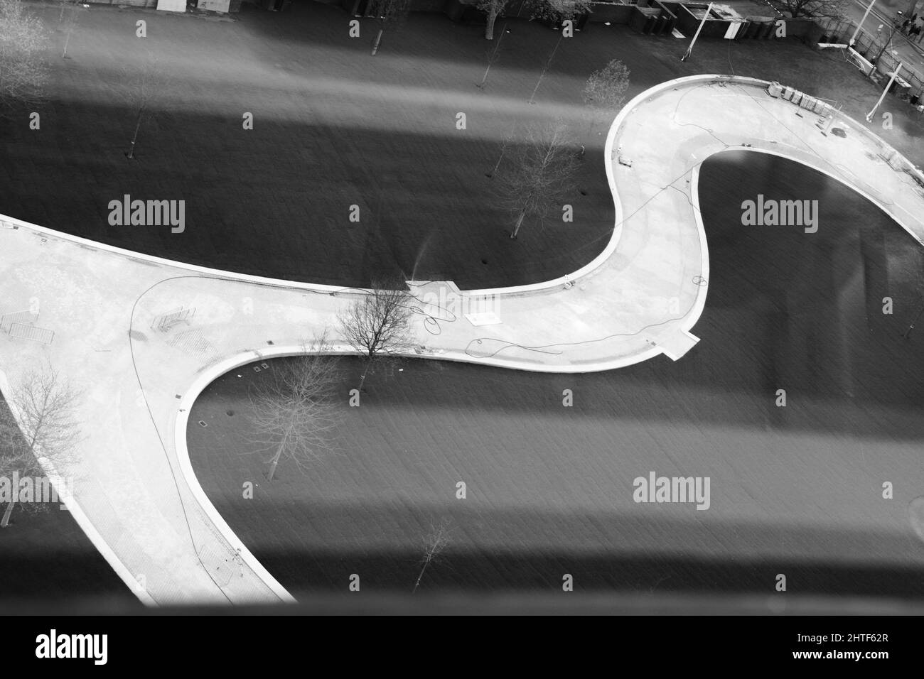 Grayscale top view of a park pathway Stock Photo - Alamy