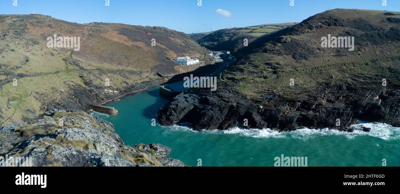 Panoramic landscape image of Boscastle in Cornwall Stock Photo - Alamy