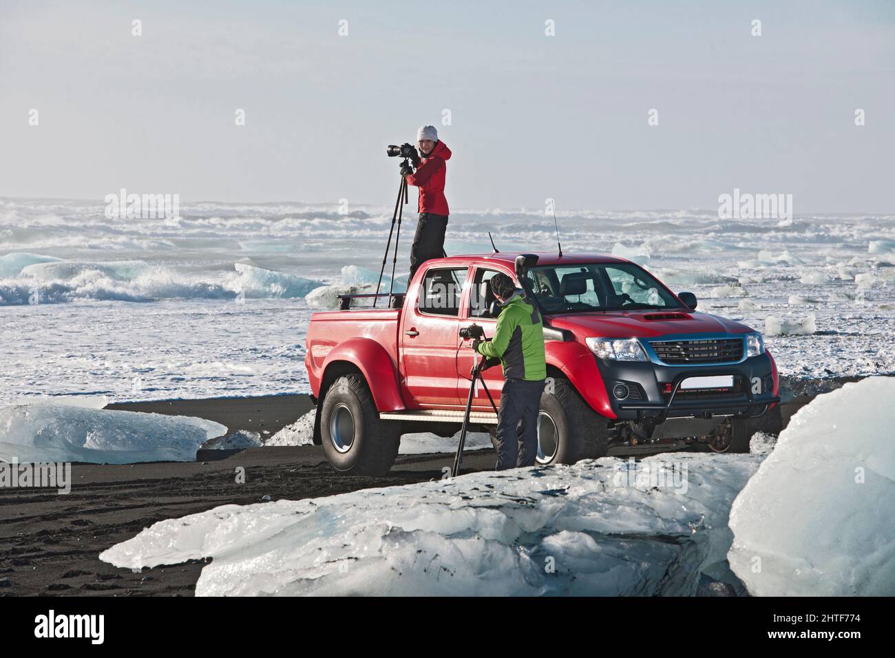 photographers taking pictures from a customised 4x4 pick up truck Stock ...