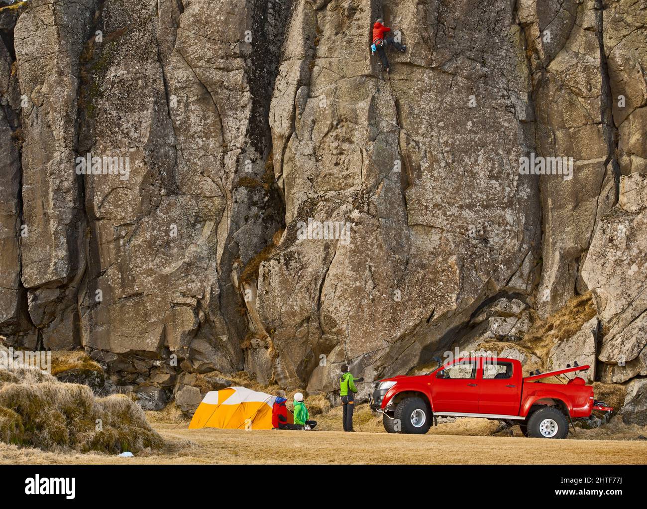 group of friends camping and climbing at Hnappavellir Stock Photo - Alamy