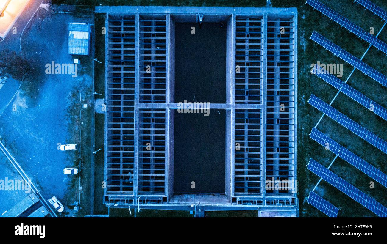 Aerial view of buildings in the evening Stock Photo - Alamy