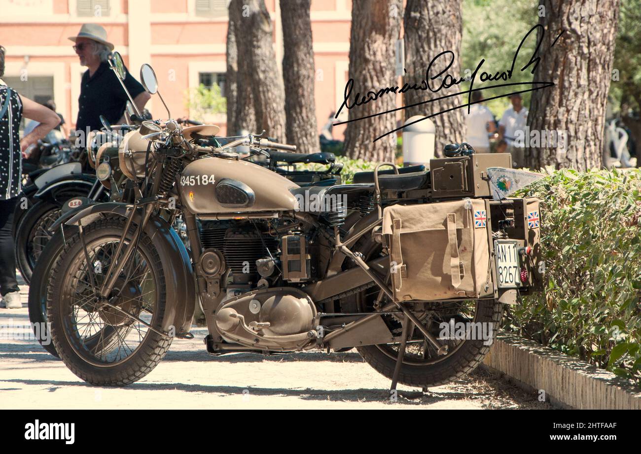Collection of vintage Benelli motorcycles exhibited outdoors, Pesar ...