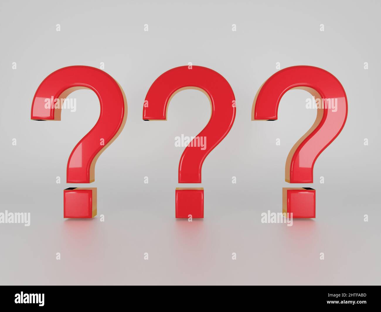 3D render of multiple red questions marks isolated on white background ...