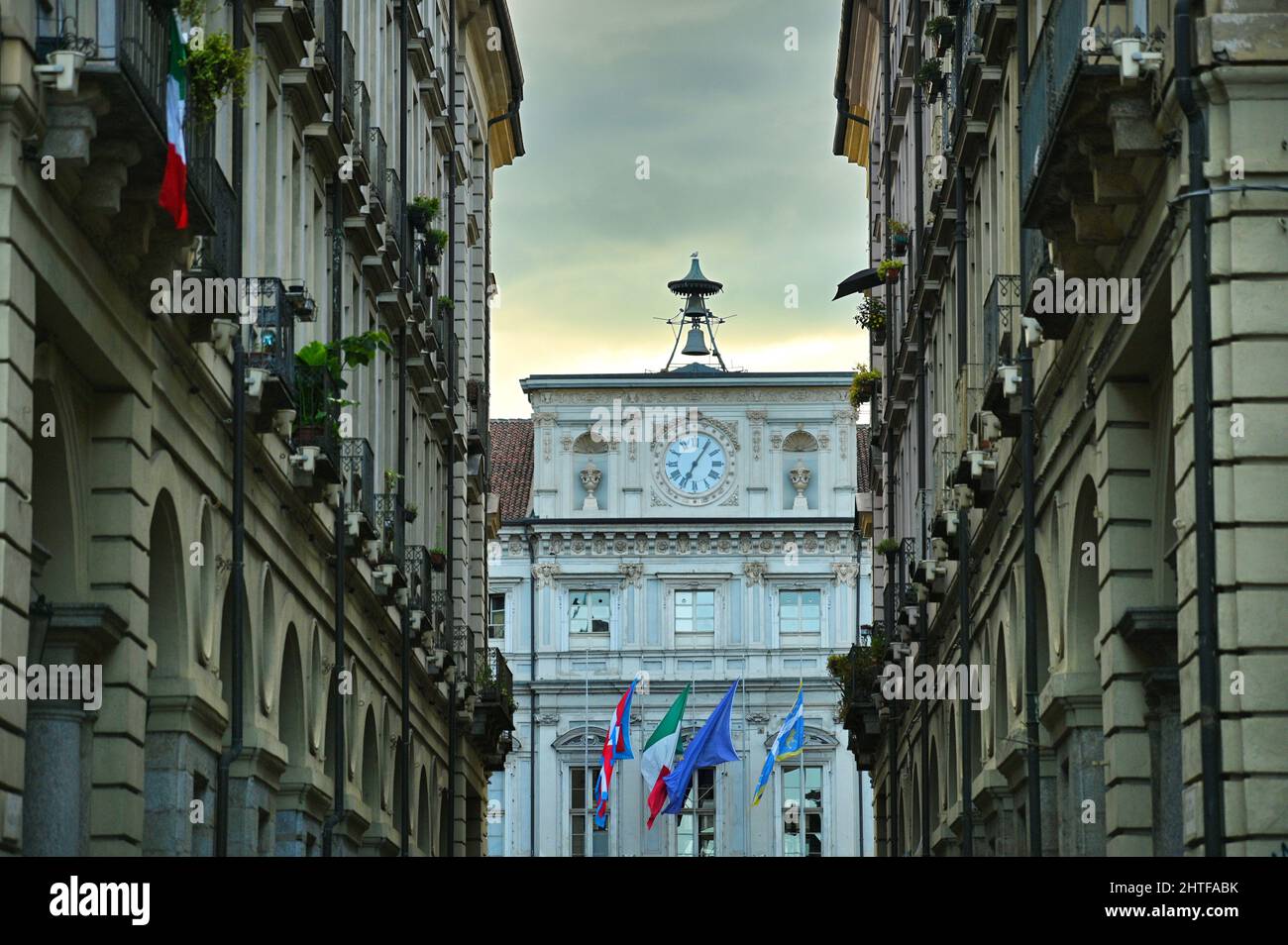 Ancient downtown baroque style buildings of Turin, Italy Stock Photo ...