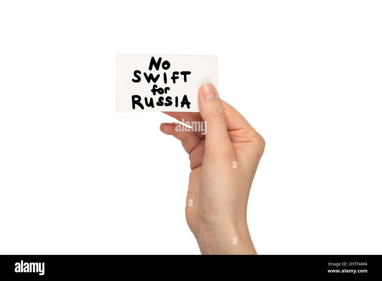 No SWIFT for Russia text on a card isolated on a white background in ...