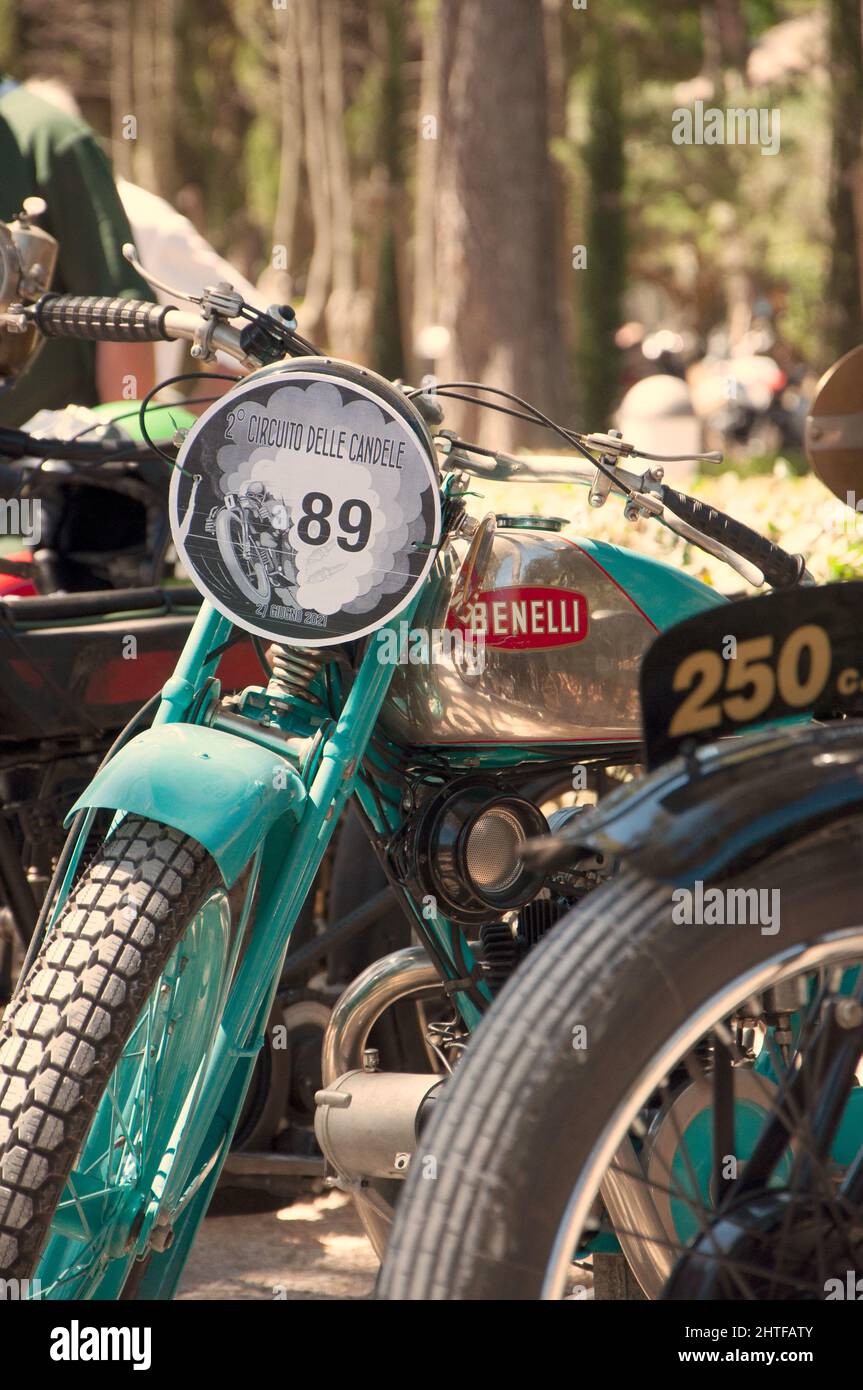 Benelli motorcycles exhibited outdoors, Pesar, Italy Stock Photo - Alamy