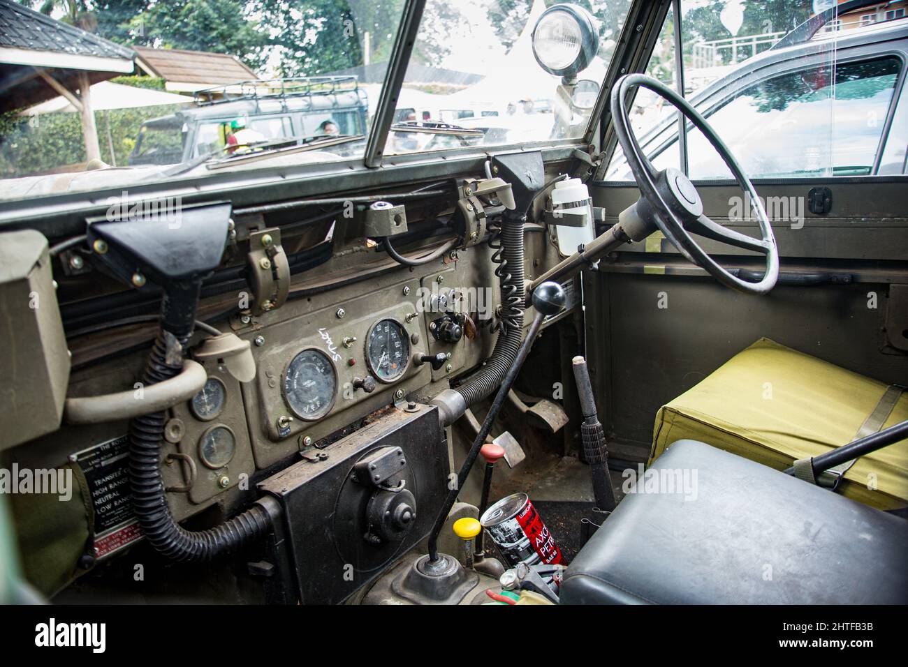 Interior of vintage Land Rover Defender Stock Photo - Alamy